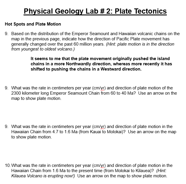 Solved Physical Geology Lab # 2: Plate Tectonics Hot Spots | Chegg.com