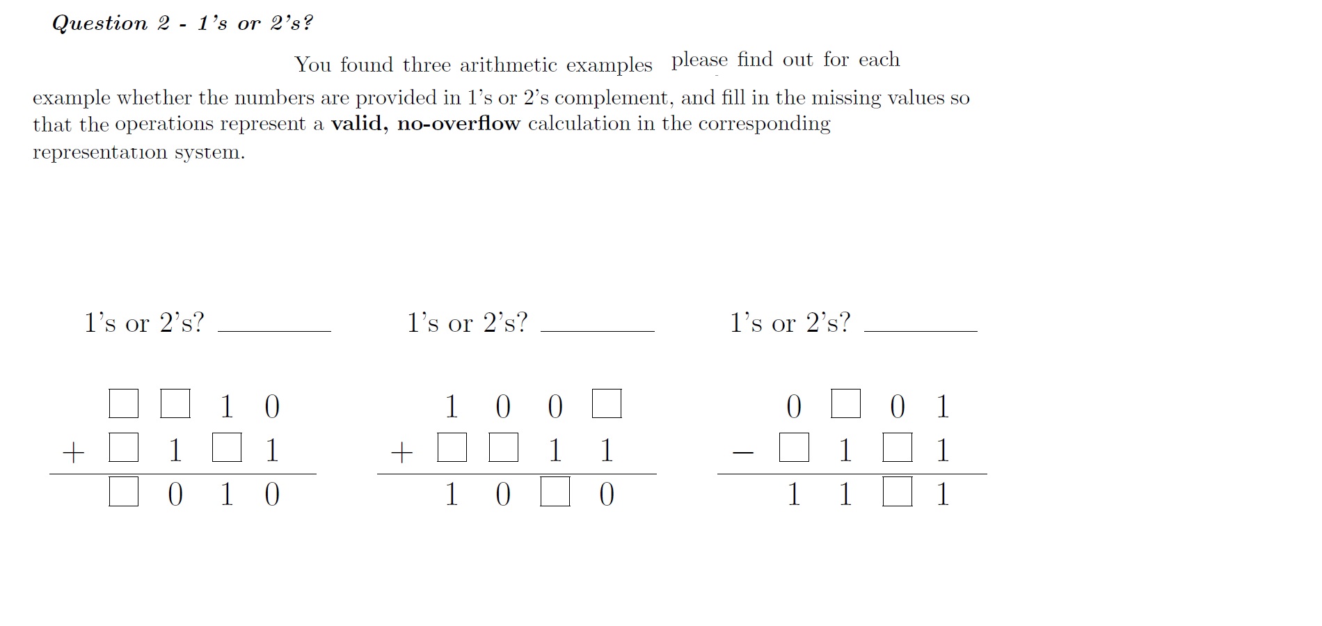 Solved Question 2-1's or 2's?You found three arithmetic | Chegg.com