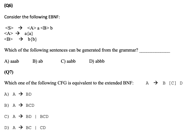 Solved (26) Consider the following EBNF: → a b | Chegg.com