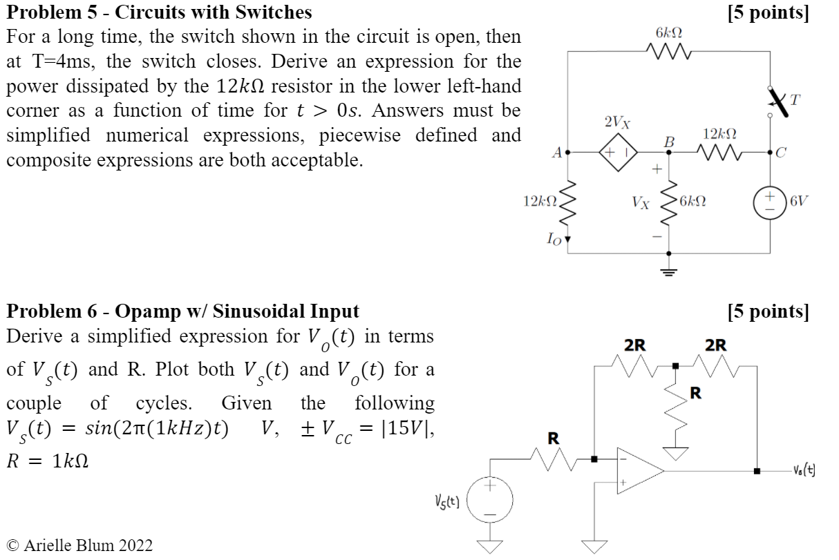 Solved [5 points] 6k12 M. Problem 5 - Circuits with Switches | Chegg.com