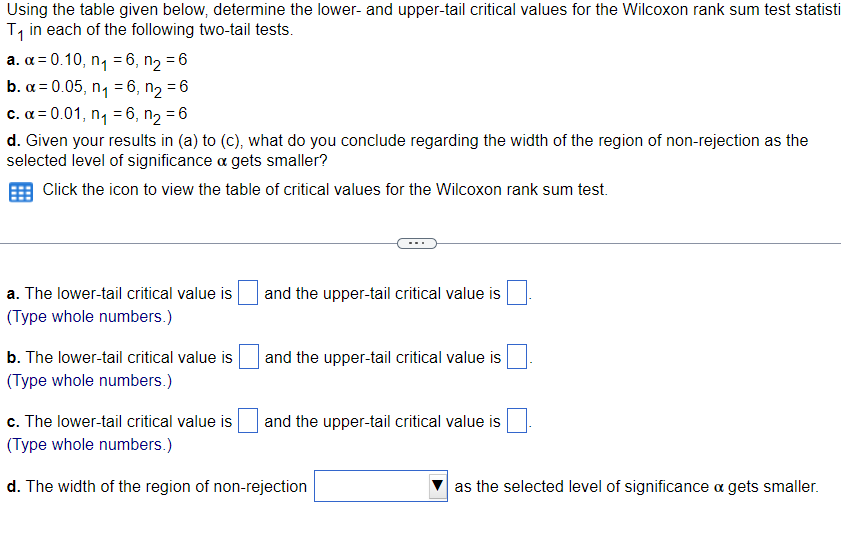 Using the table given below, determine the lower- and | Chegg.com