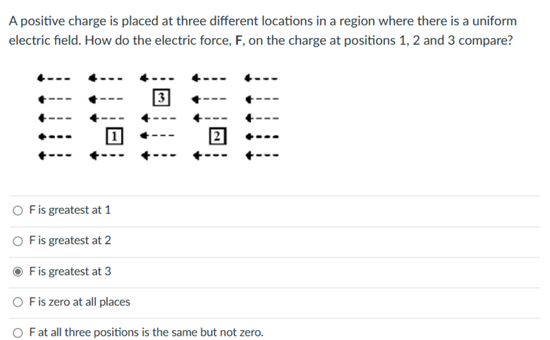 Solved A positive charge is placed at three different | Chegg.com