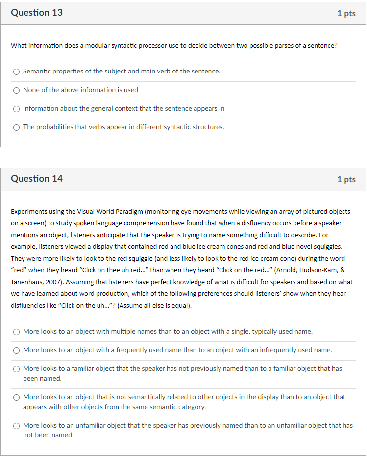 Solved What information does a modular syntactic processor | Chegg.com