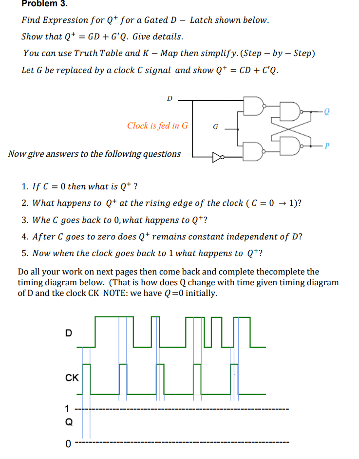 Solved Problem 3. Find Expression for Q+for a Gated D - | Chegg.com