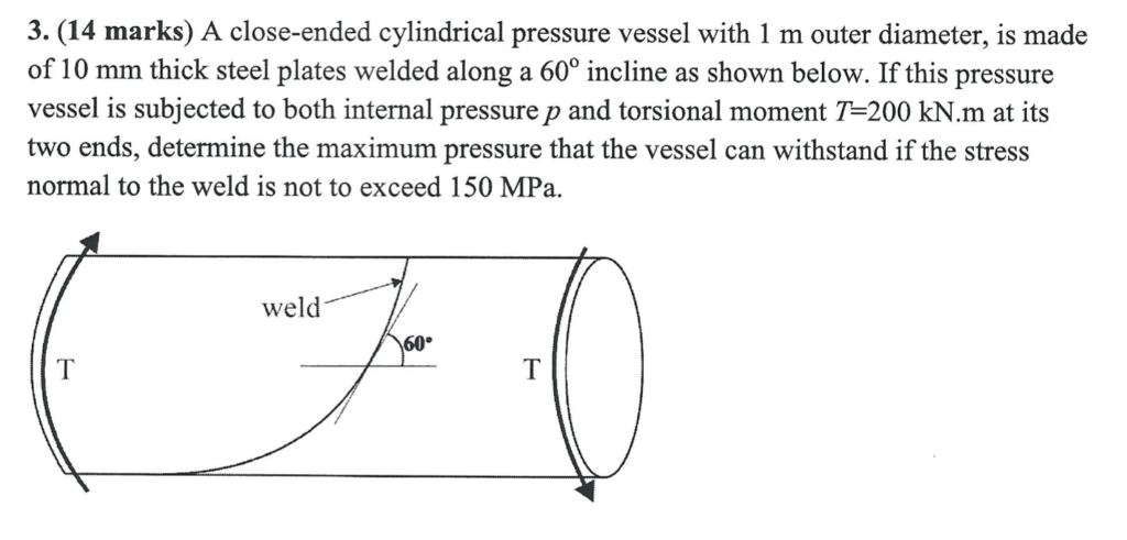Solved A close-ended cylindrical pressure vessel with 1 m | Chegg.com