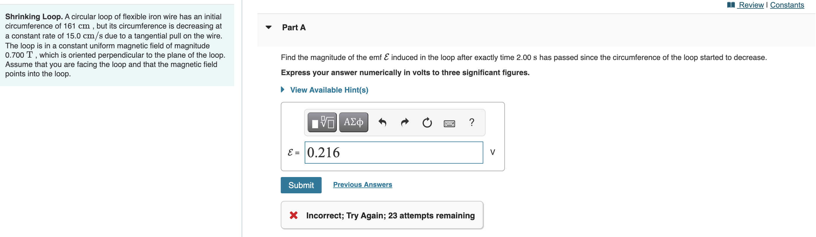 Solved Review | Constants Part A Shrinking Loop. A circular | Chegg.com