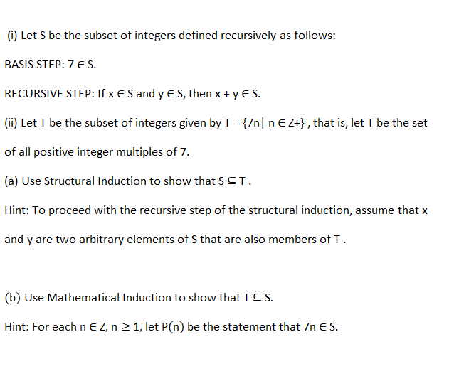 Solved (i) Let S be the subset of integers defined | Chegg.com