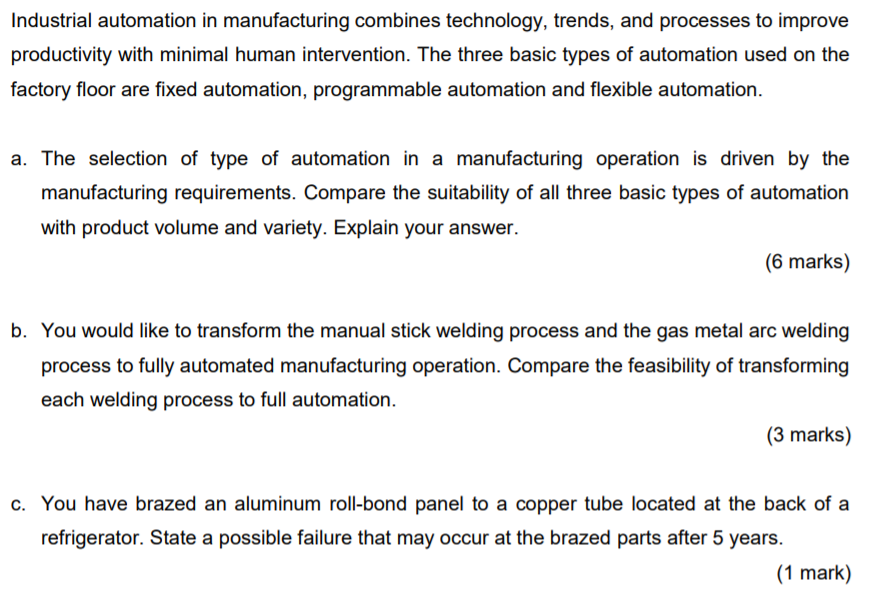 Solved Industrial automation in manufacturing combines | Chegg.com