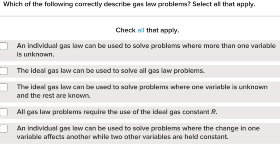 Solved Which of the following correctly describe gas law | Chegg.com