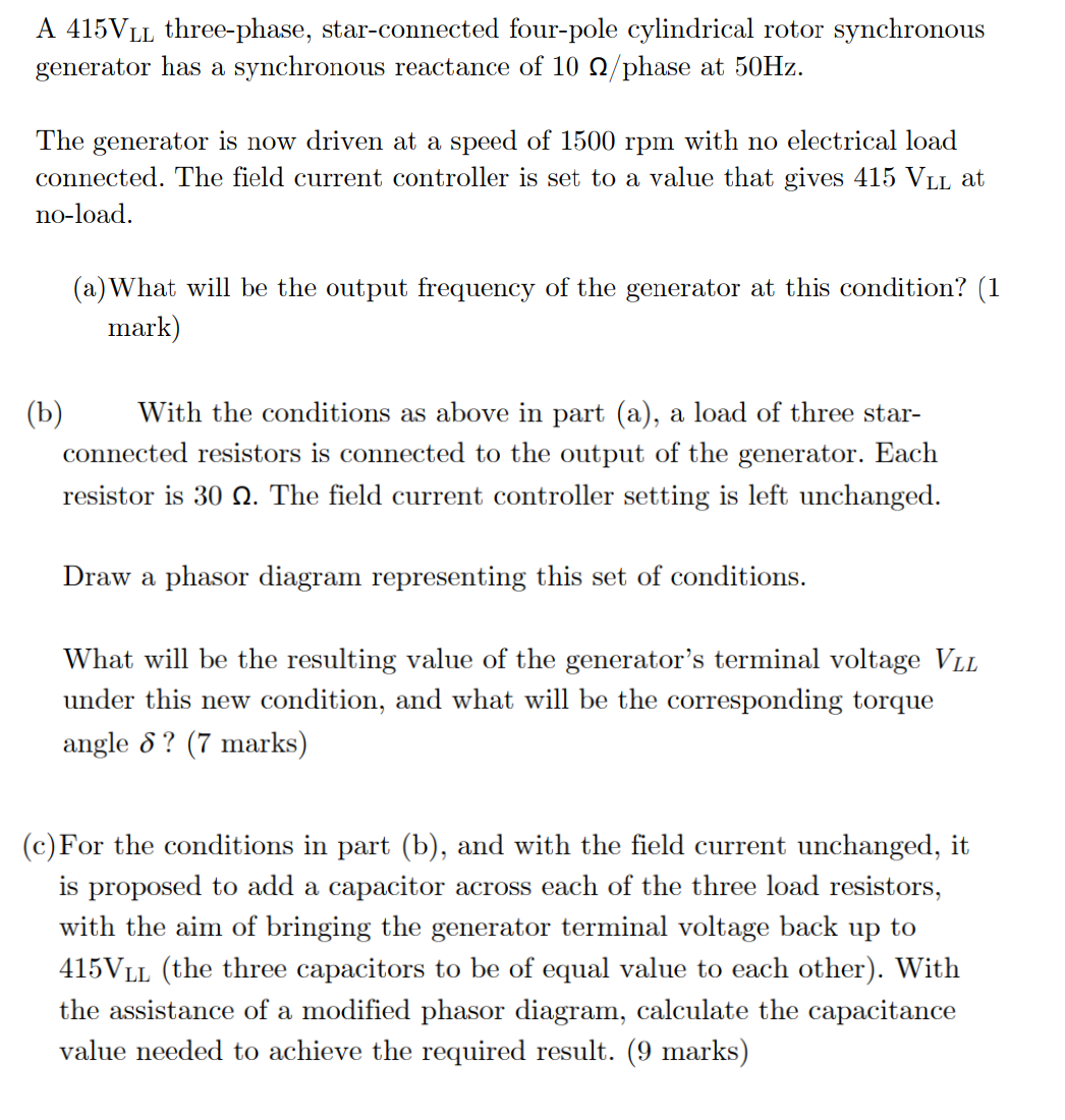 Solved A 415 VLL three-phase, star-connected four-pole | Chegg.com