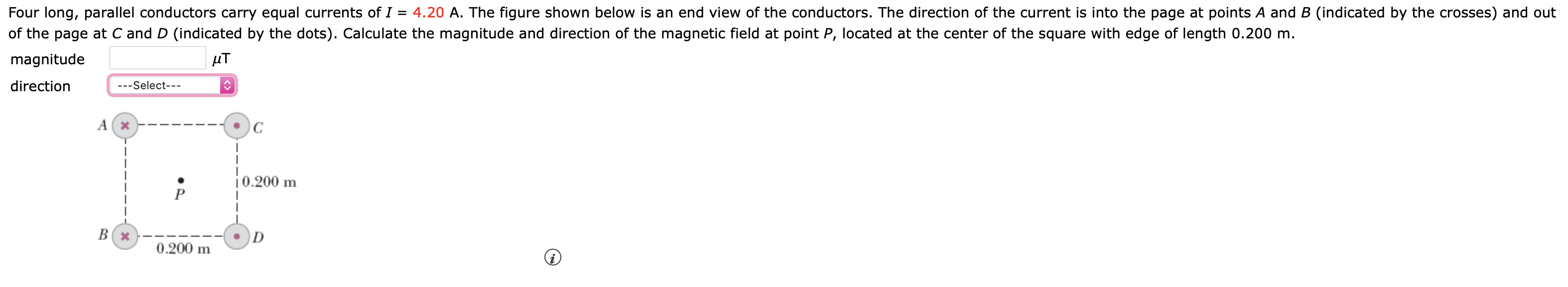 Solved Four long, parallel conductors carry equal | Chegg.com