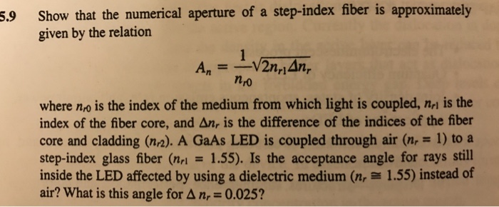 Solved Show that the numerical aperture of a step-index | Chegg.com