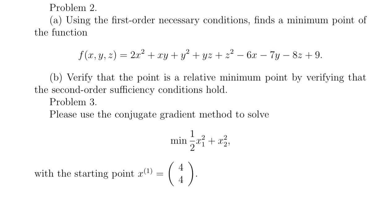 Solved Problem 2. (a) Using the first-order necessary | Chegg.com
