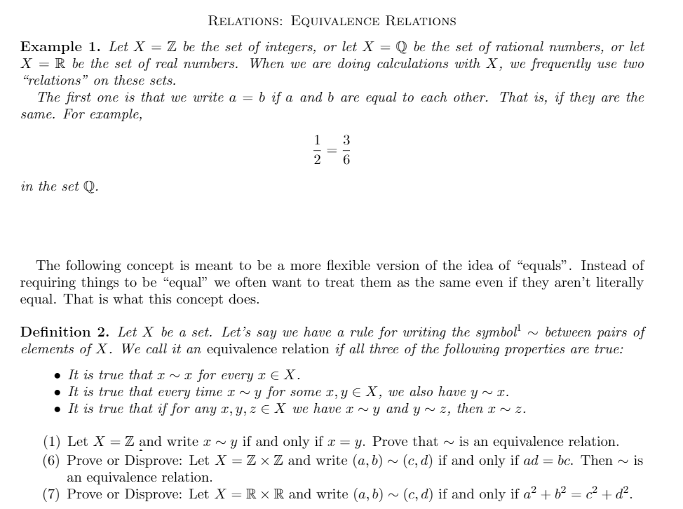 Solved RELATIONS: EQUIVALENCE RELATIONS Example 1. Let X = Z | Chegg.com