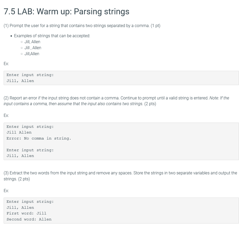 Solved (1) Prompt the user for a string that contains two | Chegg.com