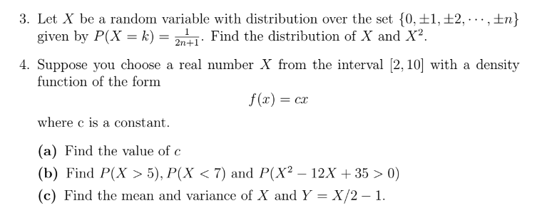 Solved 3. Let X be a random variable with distribution over | Chegg.com