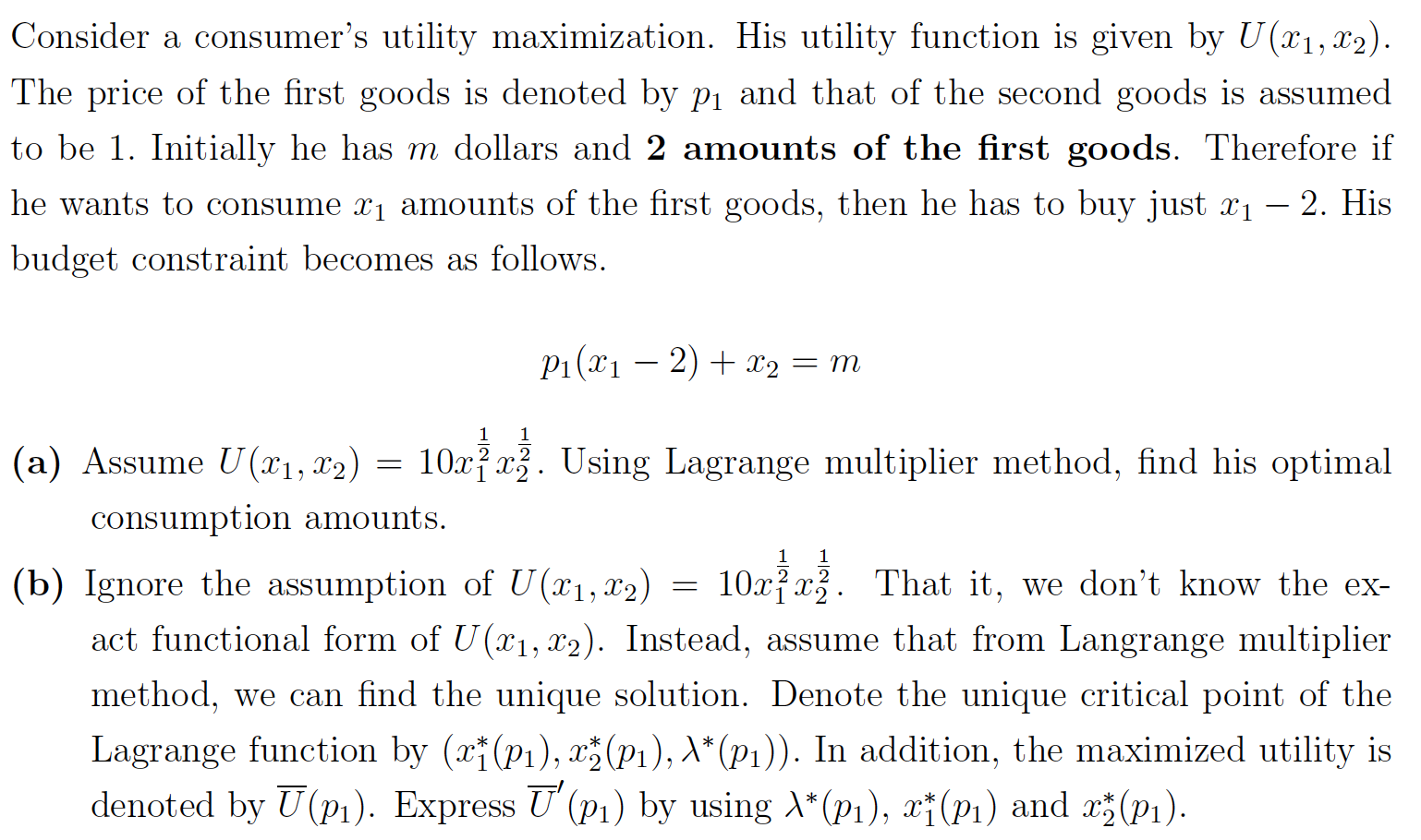 Consider a consumer's utility maximization. His | Chegg.com