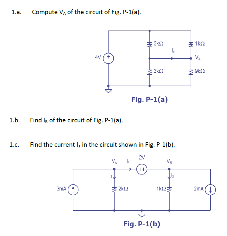 Solved 1.a. Compute Va of the circuit of Fig. P-1(a). M 3kΩ | Chegg.com