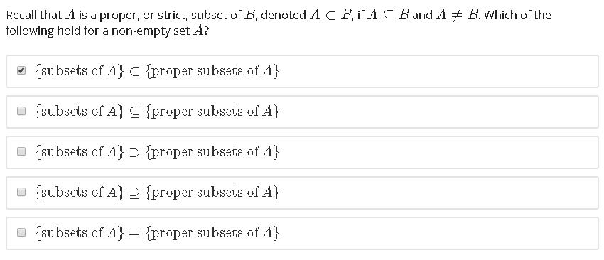 Solved Recall that A is a proper, or strict, subset of B, | Chegg.com