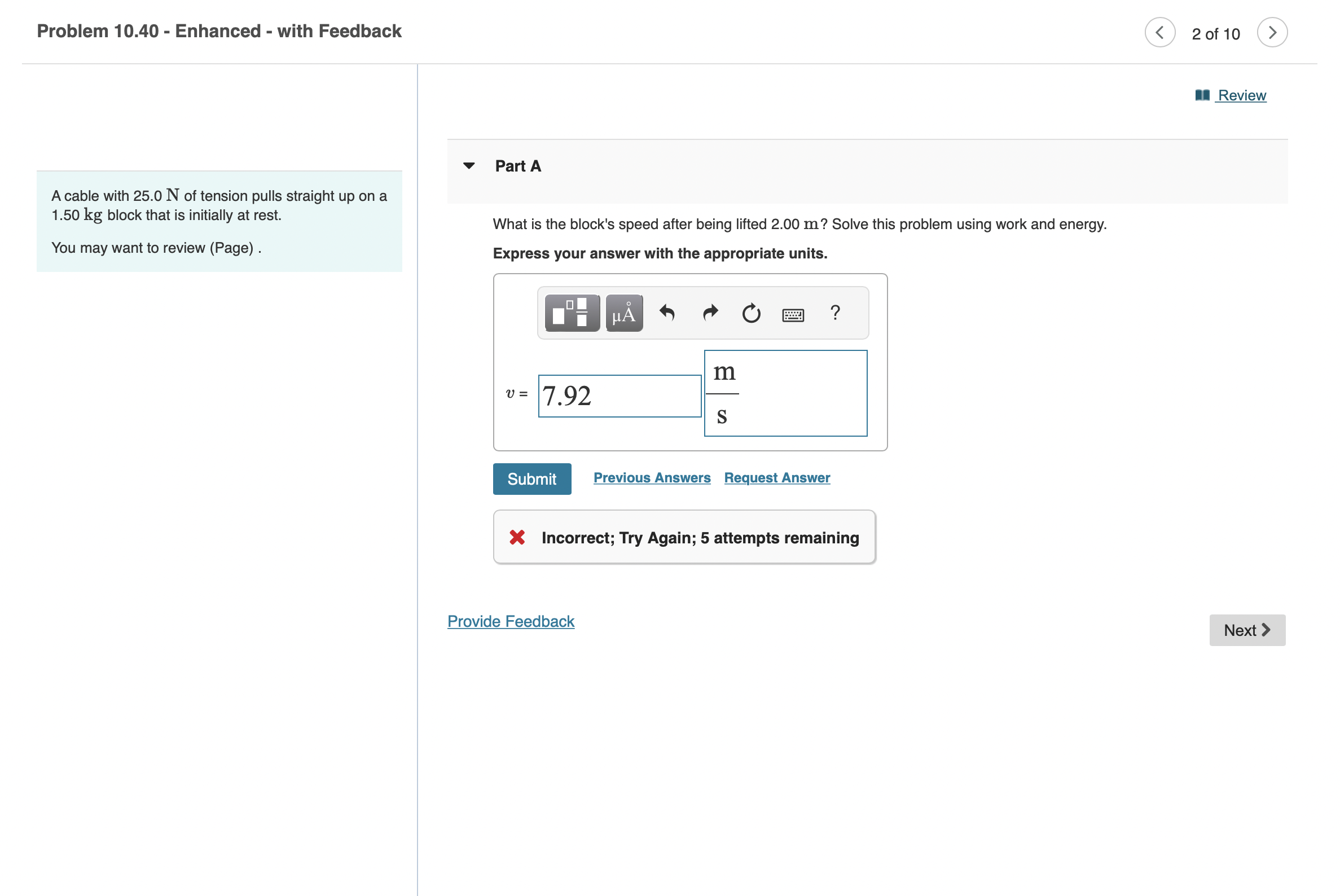 Solved Problem 10.40 - Enhanced - with Feedback A cable with | Chegg.com