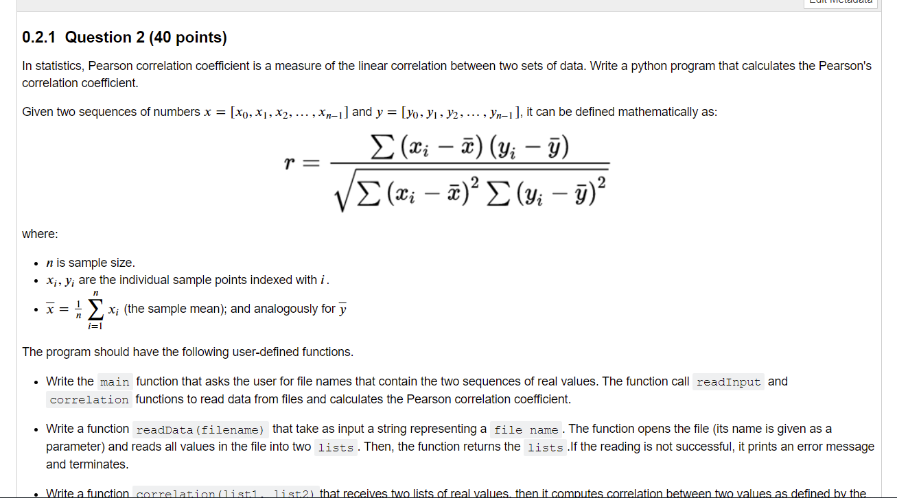 Solved 0.2.1 Question 2 (40 points) In statistics, Pearson | Chegg.com