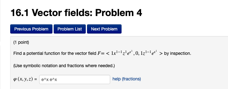 Solved 16.1 Vector fields: Problem 5 Next Problem Previous | Chegg.com