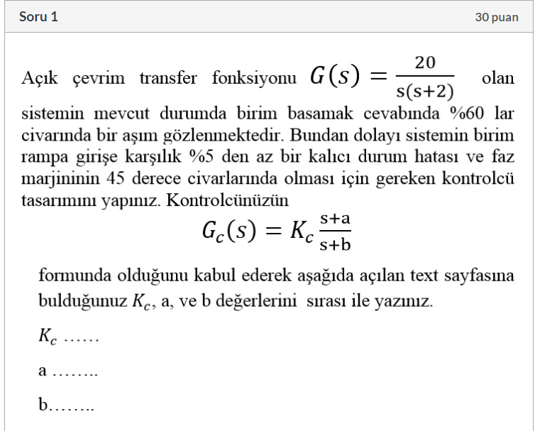 Solved open loop transfer function g(s)= 20/s(s+2) The unit | Chegg.com