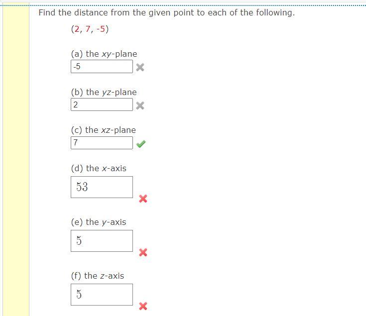 Solved Find the distance from the given point to each of the | Chegg.com