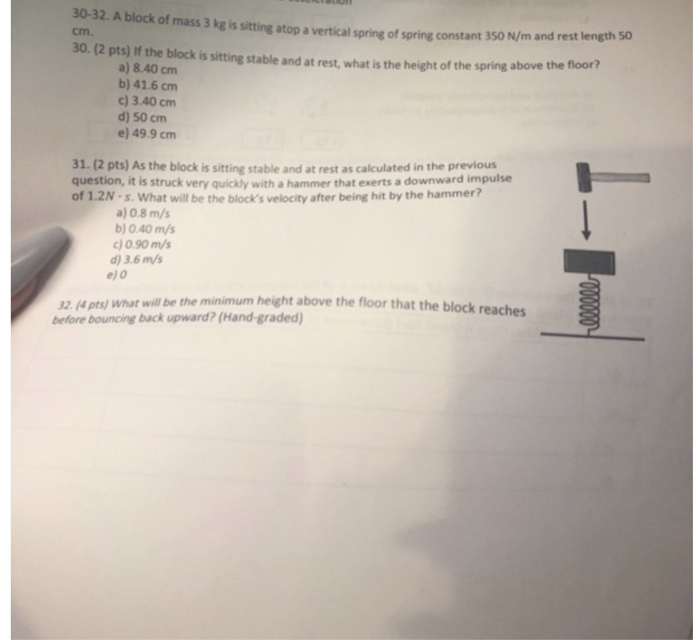 Solved 30-32. A block of mass 3 kg is sitting cm. atop a | Chegg.com