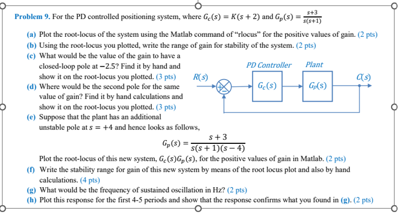 Solved Problem 9. For the PD controlled positioning system, | Chegg.com