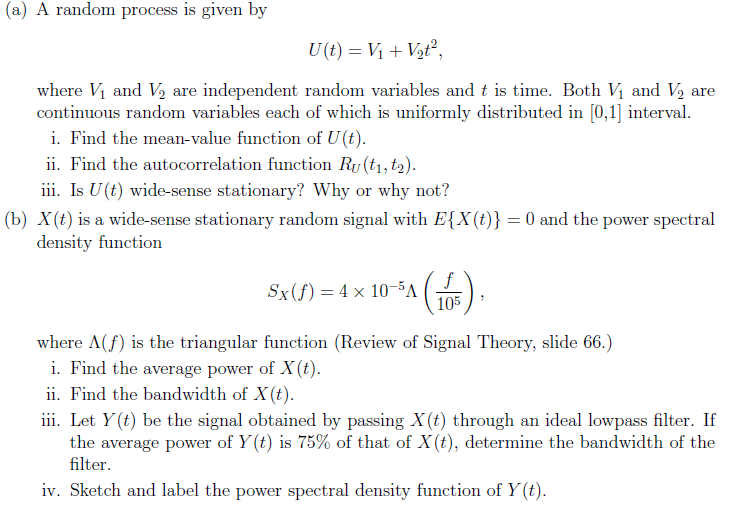 Solved (a) A random process is given by Ut) = V1 + Vit, | Chegg.com
