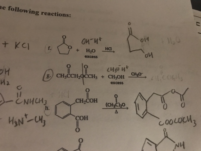 Solved e following reactions: 01イ excess g. CH3CCH 2OCCH3 + | Chegg.com