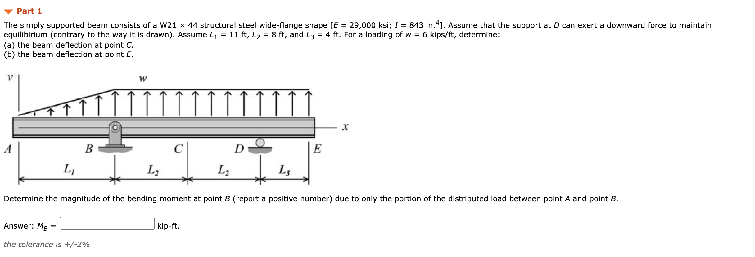 Solved Part 1 The simply supported beam consists of a W21 x | Chegg.com
