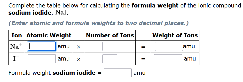 Solved Complete the table below for calculating the formula | Chegg.com