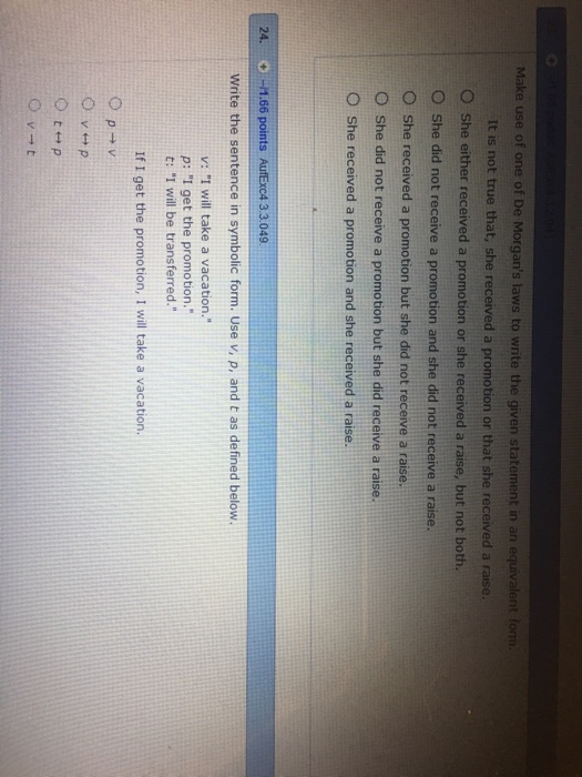 Solved Make use of one of De Morgan's laws to write the | Chegg.com