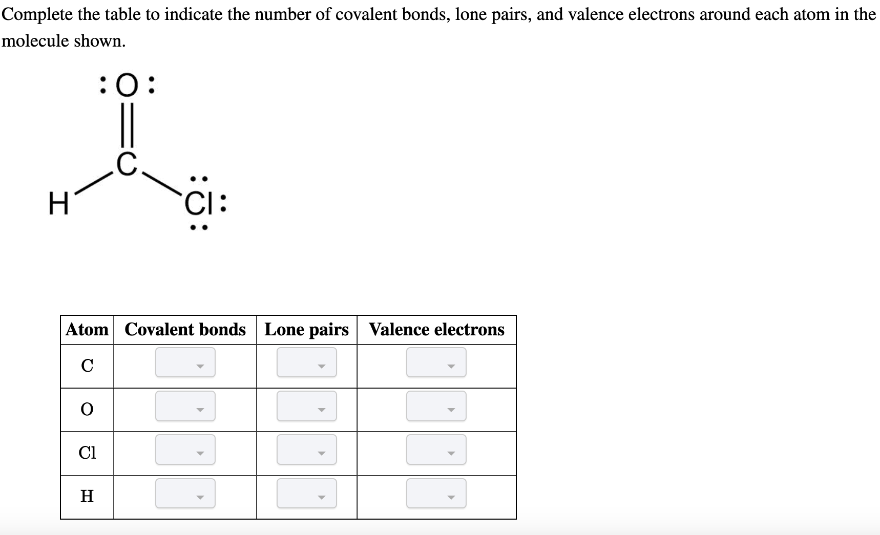 Solved Complete the table to indicate the number of covalent | Chegg.com