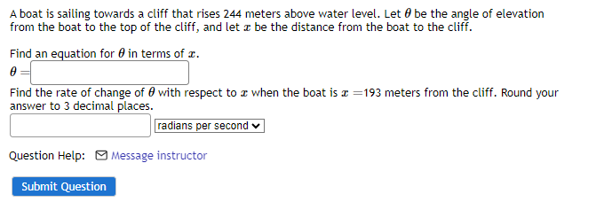 Solved A boat is sailing towards a cliff that rises 244 | Chegg.com