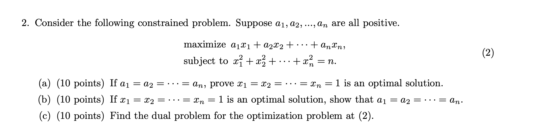 Solved 2. Consider the following constrained problem. | Chegg.com