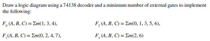 Solved Draw a logic diagram using a 74138 decoder and a | Chegg.com