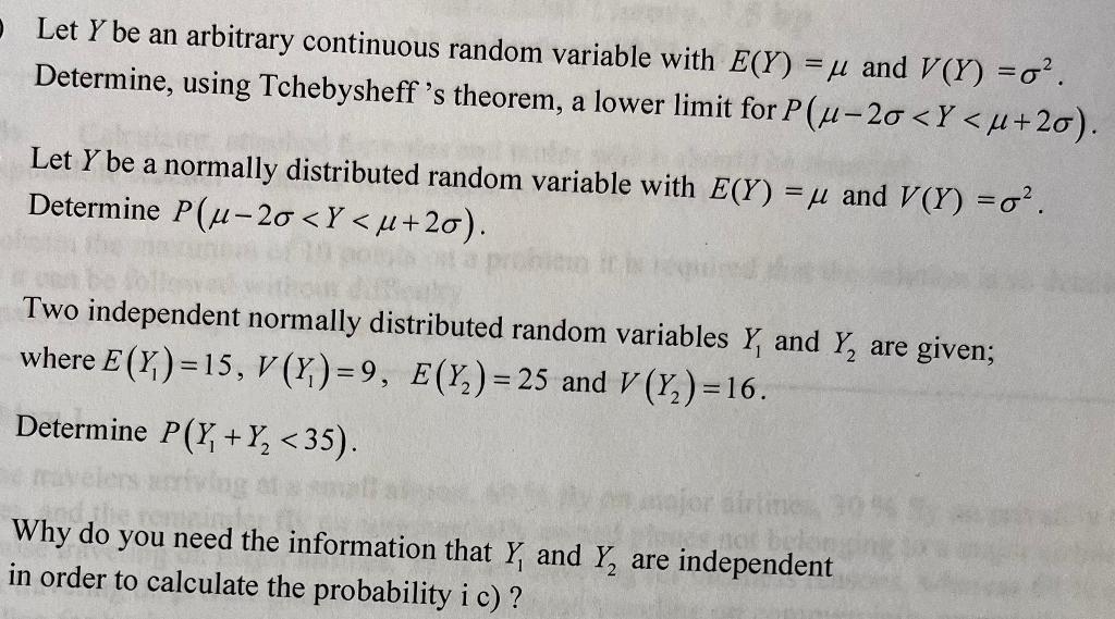 Solved Let Y be an arbitrary continuous random variable with | Chegg.com