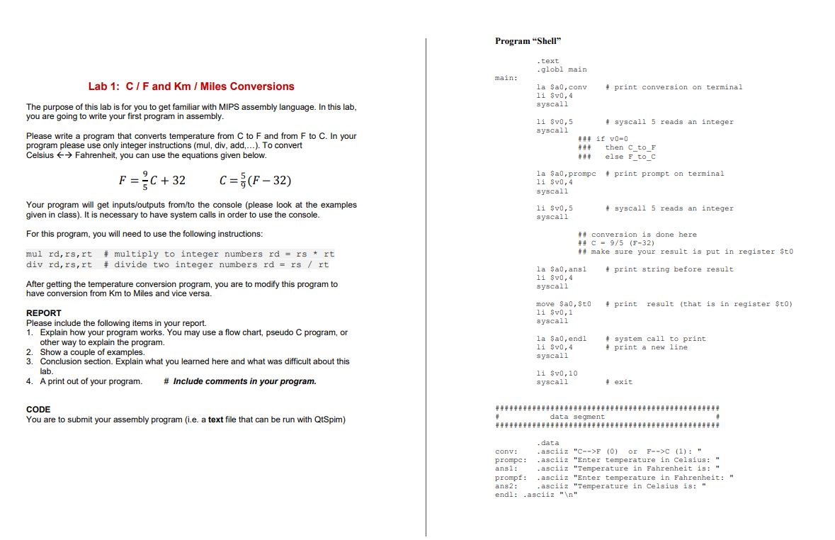 Solved Lab 1: CF ﻿and Km / ﻿Miles ConversionsThe purpose of | Chegg.com