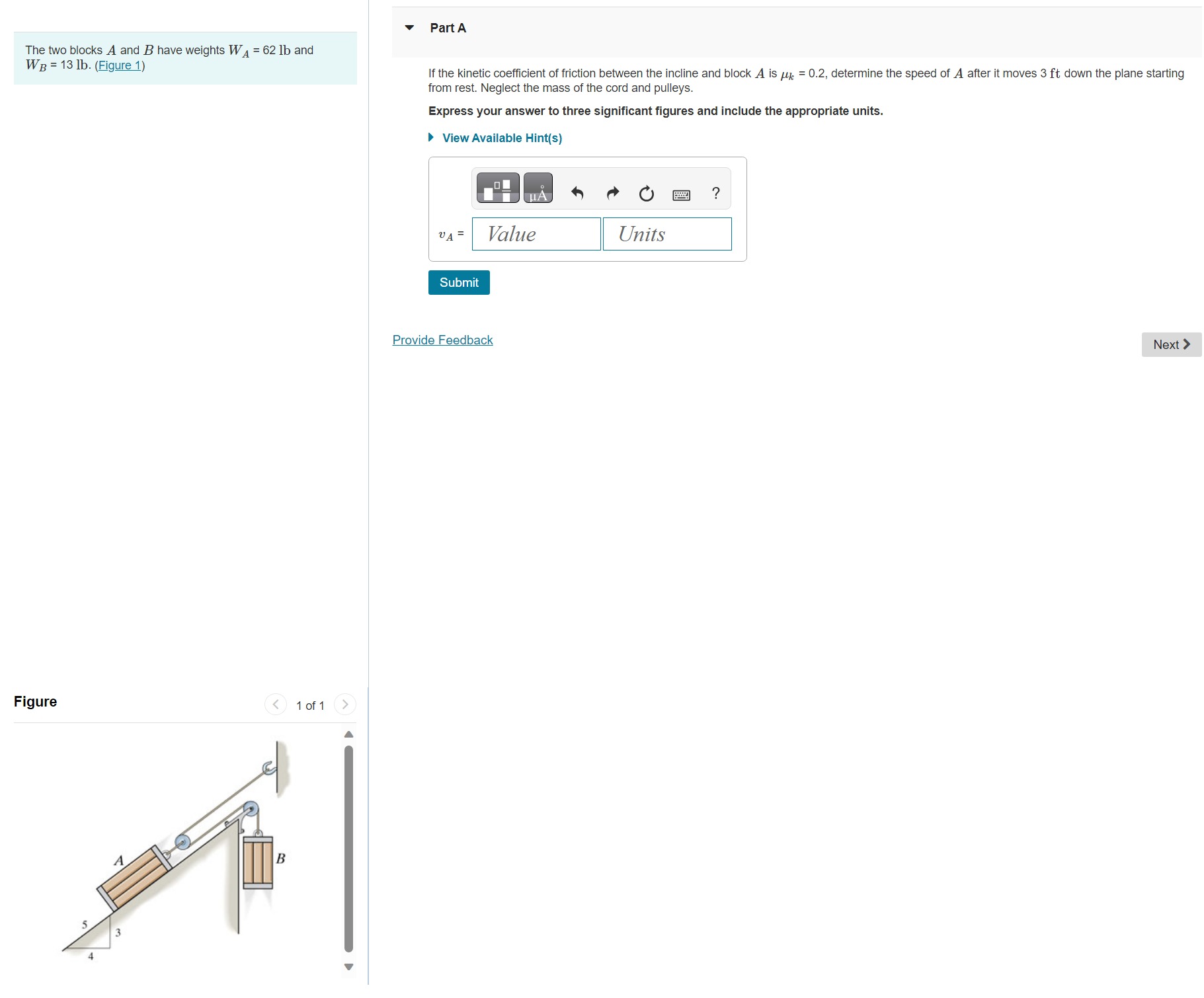Solved The two blocks A and B have weights WA=62lb and | Chegg.com