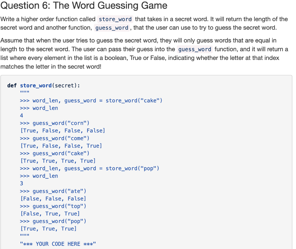 Solved Nrite A Higher Order Function Called Storeword That 