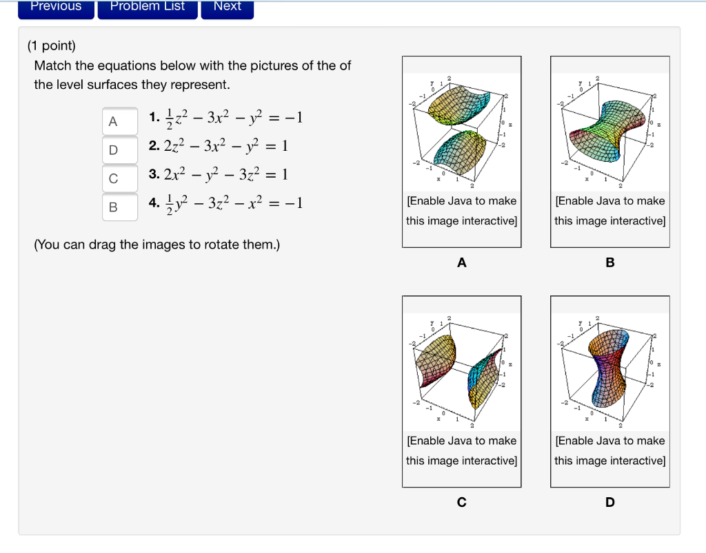 Solved Previous Problem List Next (1 point) Match the | Chegg.com Solved Previous Problem List Next (1 point) Match the | Chegg.com