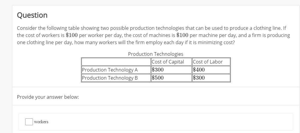 Question Consider the following table showing two | Chegg.com