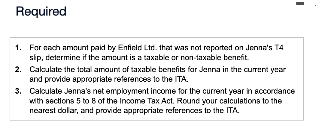 Part 1 of Information Jenna's T4 slip for the current | Chegg.com
