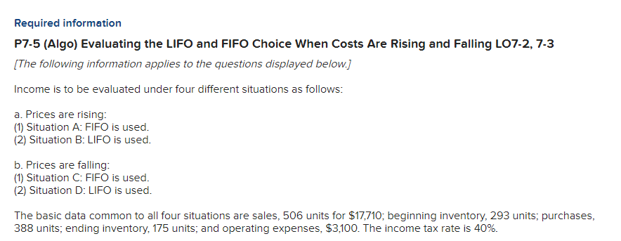 Solved Required information P7-5 (Algo) Evaluating the LIFO | Chegg.com