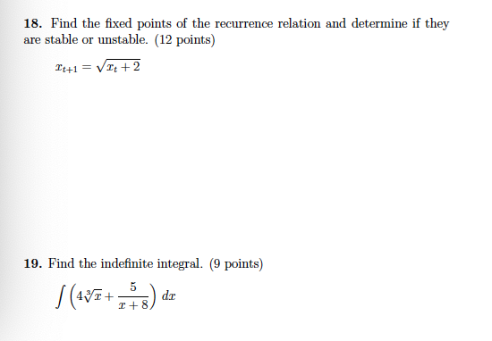Solved 18. Find the fixed points of the recurrence relation | Chegg.com