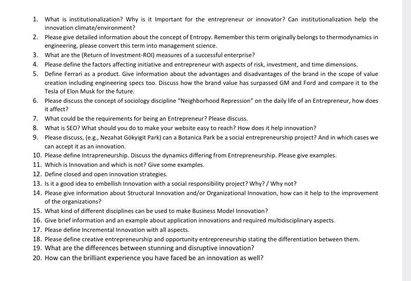 Solved 1. What is institutionalization? Why is it Important | Chegg.com