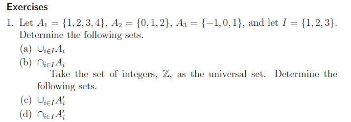 Solved Exercises 1. Let Ai-(1, 2, 3,4). A,-(0,1,2), | Chegg.com Solved Exercises 1. Let Ai-(1, 2, 3,4). A,-(0,1,2), | Chegg.com